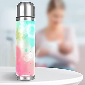 Stainless Steel Leather Vacuum Insulated Mug Tie-dye Thermos Water Bottle for Hot and Cold Drinks Kids Adults 16 Oz