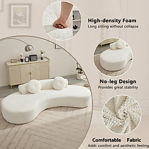 Modern 4-Seater Curved Sofa, Sofa-in-a-Box, No Assembly Required, Comfy Corduroy Fabric Sofa Couch with 2 Pillows, High Density Sponges Cloud Couch for Living Room Apartment Office (Beige)