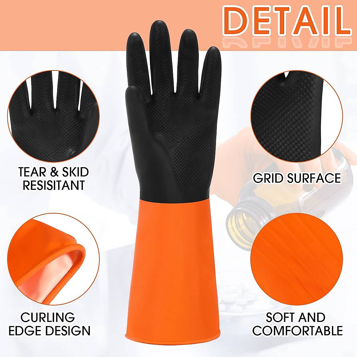 8 Pairs Chemical Resistant Gloves Heavy Duty Industrial Rubber Gloves Waterproof Non Slip Reusable Protective Work Gloves Chemical Gloves for Household Industrial Chemical