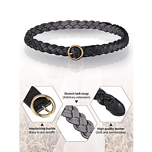 SATINIOR 3 Pcs Women's Braided Leather Belt Skinny Woven Braided Belt O Ring Buckle Leather Belt for Dress Jean Skirt Pant (Black, Brown, Light Brown)