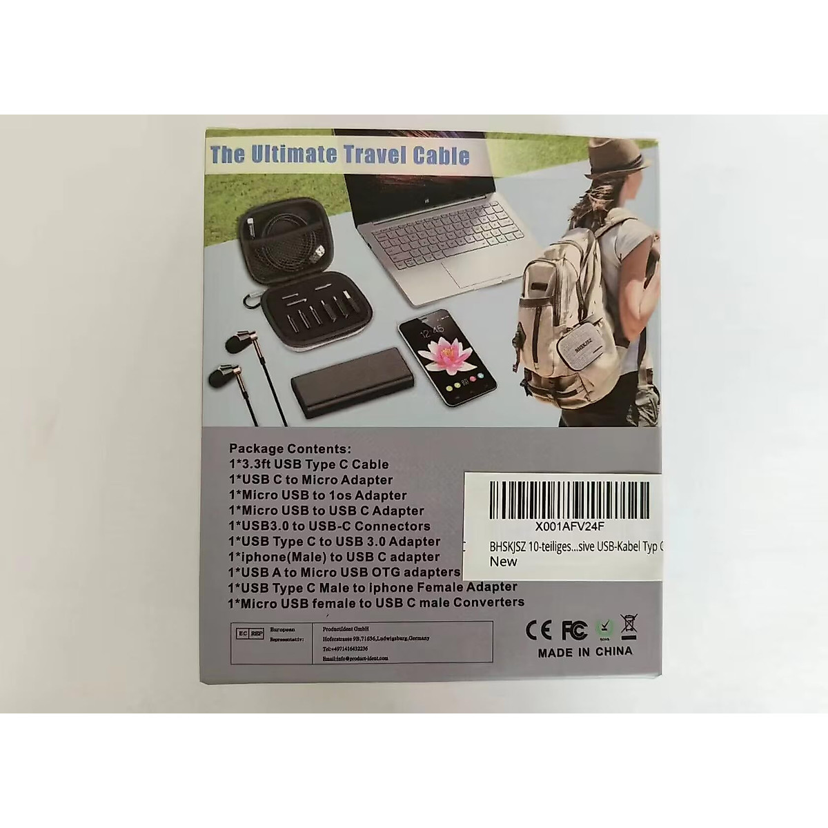 10Piece Type C Adapter Kit, Compatible with Micro-USB/Type-C/USB/1 -p Hone Cable,Foam Insert Travel Case with Carabiner, Includes USB Type C Cable