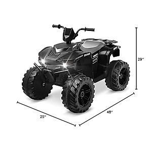 Kidzone 12V Ride On ATV Vehicle 3-7 Yeas Old Big Kid up to 77lbs, Electric 4-Wheeler Quad Battery Powered Car for Boys & Girls Gift Whit DIY License Plate, MP3, High Low Speeds, LED Light, Bluetooth