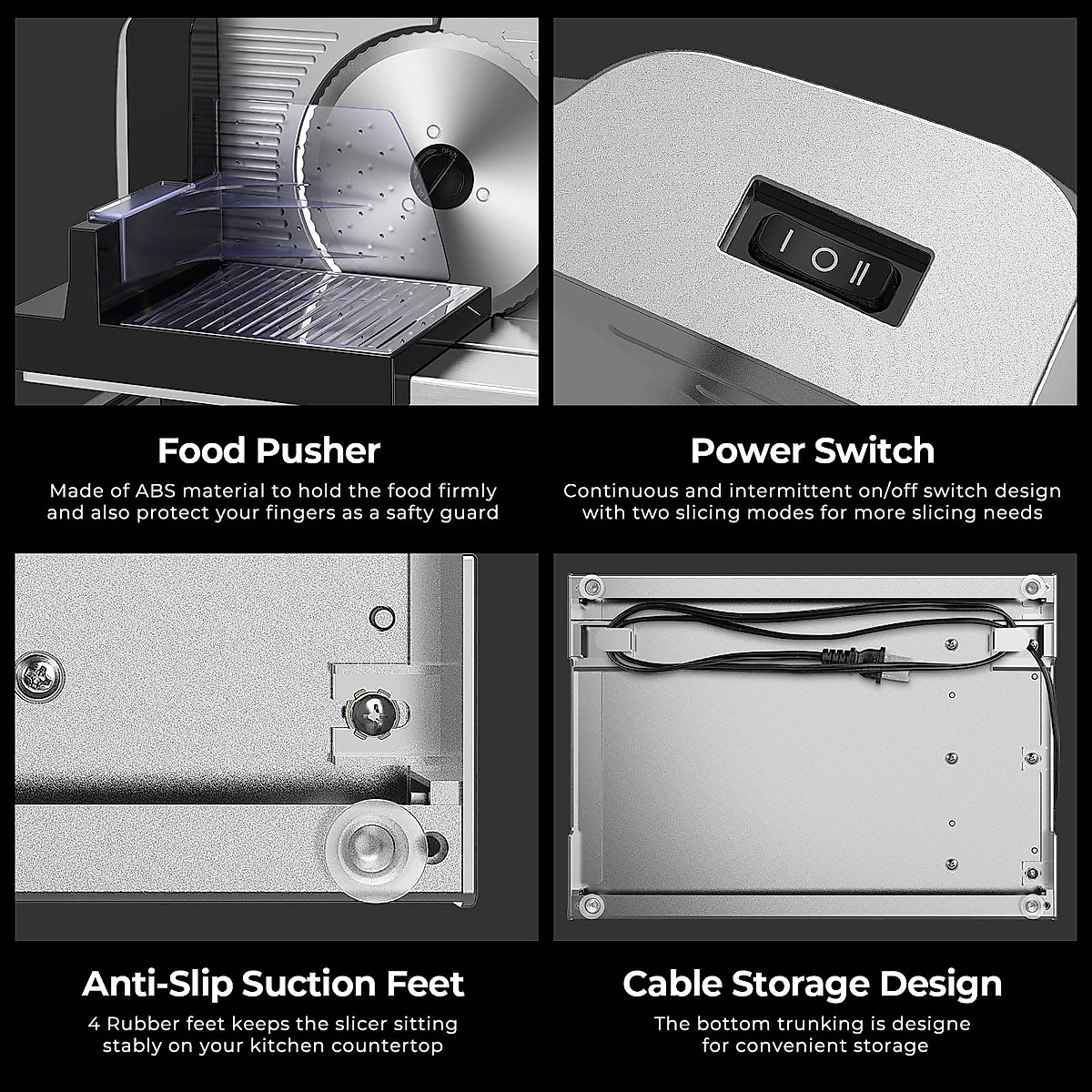 OSTBA Die-Cast Electric Meat Slicer Machine, 0-23mm Adjustable Thickness, Two 6.7” Removable Stainless Steel Blades, Intermittent Switch, 160W Deli Food Slicer with Food Tray for Meat Cheese Bread