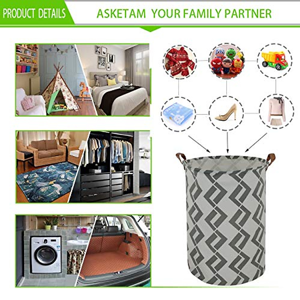 ASKETAM Fabric Laundry Basket Canvas Laundry Hamper for Dirty Clothes Toy Organizer Kid Nursery Room Decor Basket(Double seven)