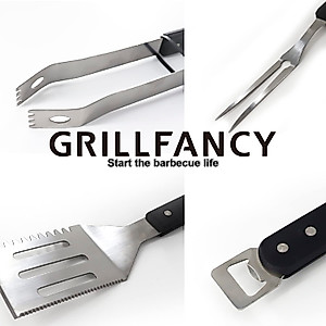 Grill Accessories Kit 3 Piece, Grill Fancy Griddle Accessories Tools Set, Stainless Steel with Plastic Handle Heat Resistant and No Melt, Great for Outdoor BBQ, Camping, Teppanyaki