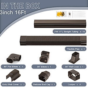 Flamorrow 3" 16Ft Brown AC Line Set Cover Kit, Decorative PVC Tubing Cover Kit for Ductless Mini Split Air Conditioner, Central AC and Heat Pump System