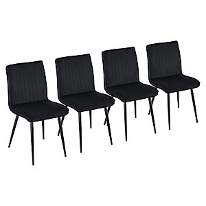 CLIPOP Modern Velvet Dining Chairs Set of 4, Mid Century Modern Dining Chair with Back, Upholstered Seat, Metal Leg, Armless Leisure Accent Chair, Vanity Chair for Living Room Lounge, Black