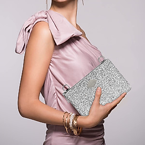 GM LIKKIE Crossbody Clutch Purse for Women, Glitter Evening Bag, Sequin Wedding Handbag for Party (Silver)