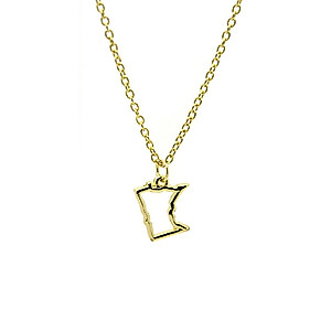 Lucky Feather Minnesota Shaped State Necklace, 14K Gold-Dipped Pendant on Adjustable 16”-18” Chain