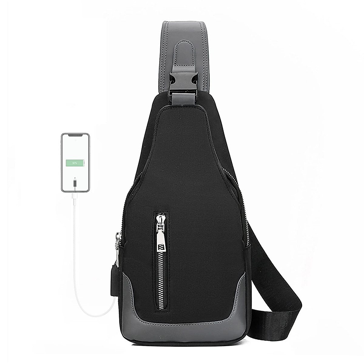 Long Keeper Crossbody Sling Shoulder Backpack Women Men Small Hiking Chest Bag Travel Cycling Daypack with USB Charging (Black)
