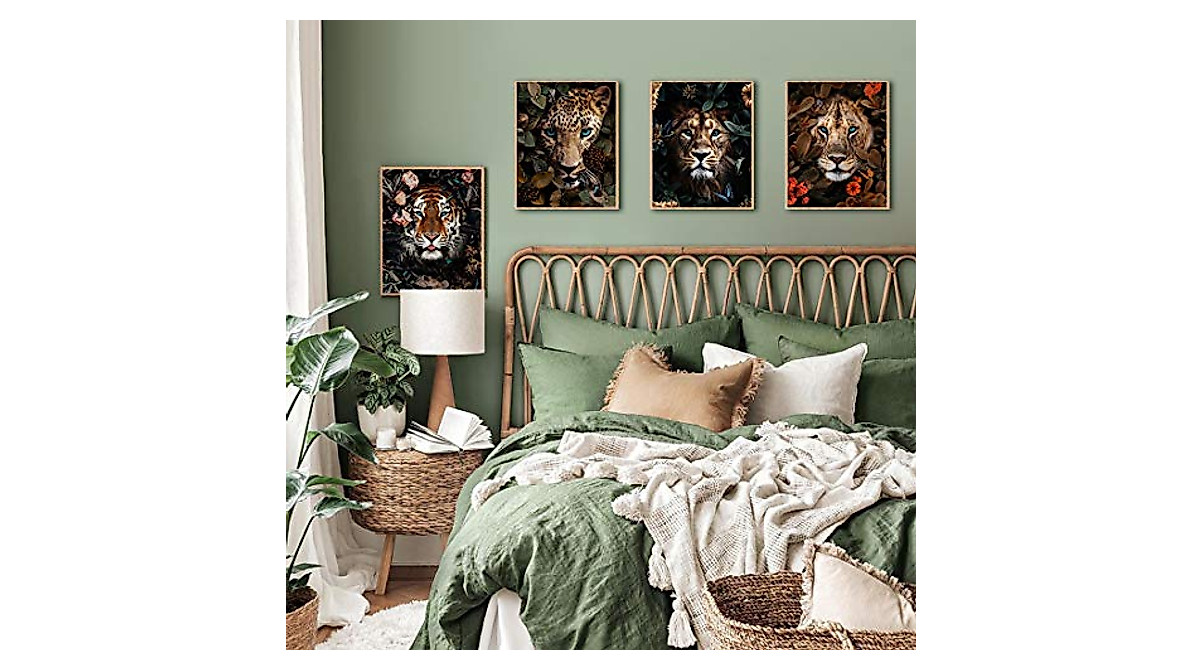AllBlue Jungle Safari Animal Wall Art Prints - Set of 4 for Modern Decor