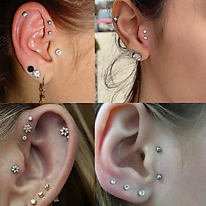 Kridzisw 16G Lip Labret Medusa Monroe Ring Stud Piercing Jewelry 16 Gauge Stainless Surgical Steel Snake Bite Ashley Lip Ring Flat Back Silver Catilage Tragus Helix Earring Piercing Jewelry Women Men