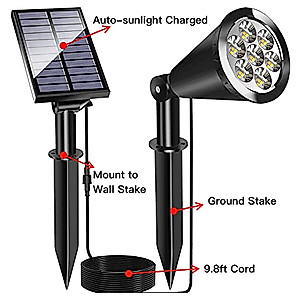 MEIHONG Solar Spot Light Outdoor, Waterproof Solar LED Landscape Lights Dusk to Dawn, 2-in-1 Solar Spotlight Solar Powered Accent Lights for Garden Porch Walkway Patio (1 Pack)