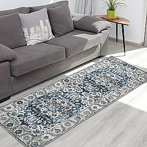 RUGSREAL Boho Washable Runner Rug 2x6 Hallway Runner Vintage Floral Carpet Runner Non Skid Machine Washable Low Pile Non-Shedding Runners Foldable Entry Throw Area Rug for Living Room Bedroom
