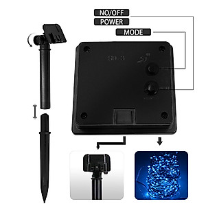 XUNATA Solar String Lights, 66Ft 200 LED 8 Modes Copper Wire Indoor Outdoor Starry String Lights, Waterproof Solar Decoration Lights for Gardens, Homes, Parties (Blue)