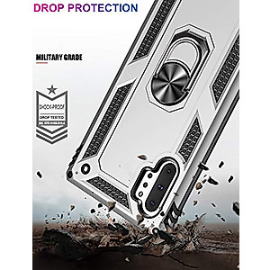 LUMARKE Galaxy Note 10+ Plus Case,Pass 16ft. Drop Test Military Grade Heavy Duty Cover with Magnetic Ring Kickstand,Protective Phone Case for Samsung Galaxy Note 10 Plus Silver