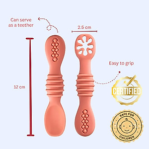 Toddling Silicone Baby Spoon Set, Infant Spoon 3-12 Months, Self-feeding Spoon, Dishwasher and Microwave Safe, First Stage Baby Led Weaning Spoon, Set of 2 (Spoon & Pre-spoon) (Sage), 2.5x11