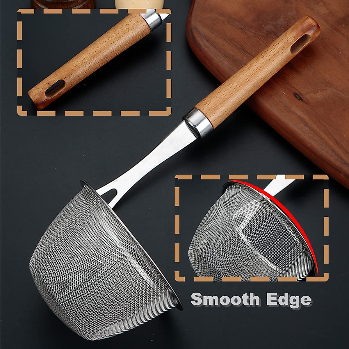 TENTA Kitchen Premium 18/8 Stainless Steel Mesh Spider Spaghetti Dumpling Noodle Strainer -Mouth Diameter 3.8 inch Basket and 8.1inch Handle