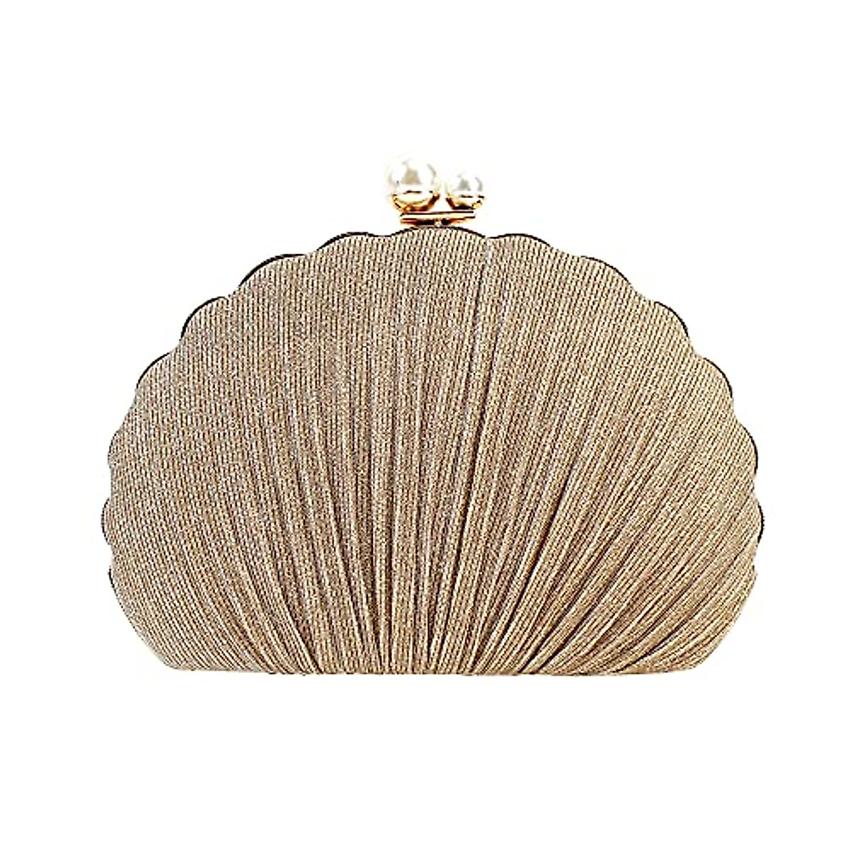 Felice Ann Women Mini Seashell Evening Bag Clutch Handbag Chain Strap Cross-body Shoulder Bag,Pleated Golden
