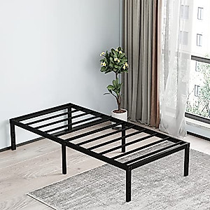 EMODA 16 Inch Heavy Duty Twin Bed Frame, Metal Platform Bed Frames No Box Spring Needed, Noise Free, Easy Assembly, Black
