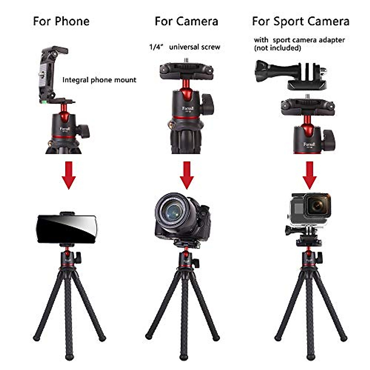 Camera Tripod, Famall Flexible Tripod Stand for Phone with Cold Shoe Phone Mount for iPhone Canon Nikon Sony Cameras