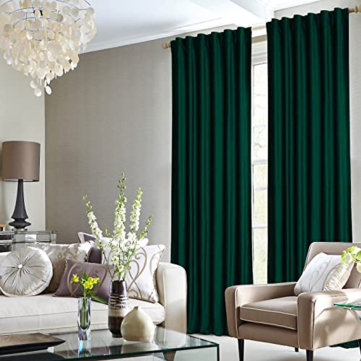 Tribeca Living Luxury Velvet Room Darkening Window Curtains - 50 x 96-Inch, Emerald Green, 2 Panels (Rod Pocket/Back Tab), (VELSOCUR96EG)