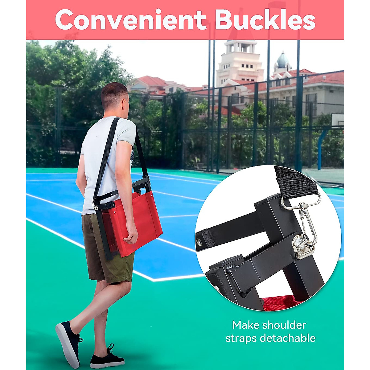 Ohuhu Stadium Seats with Back Support Bleacher Chairs with Backrest Portable Bleacher Seat with Shoulder Straps and Hook for Sports Events Baseball Soccer Kayak Boat, Red