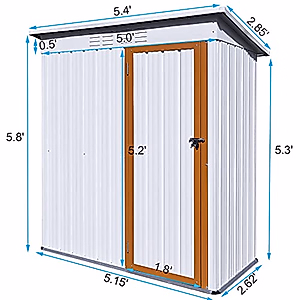 Outdoor Storage Shed, 5×3FT Small shed, Galvanized Steel Metal Garden Shed with Single Lockable Door, Tool Storage Shed for Patio Lawn Backyard Trash Cans, Orange