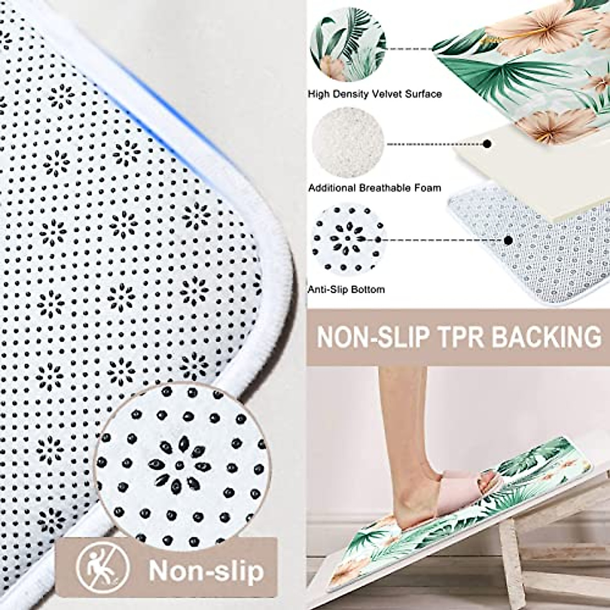 Tropical Palm Leaves Bathroom Sets with Shower Curtain and Rugs and Accessories, Tropical Flower Shower Curtain Set, Tropical Palm Shower Curtains for Bathroom, Tropical Floral Bathroom Decor 4 Pcs