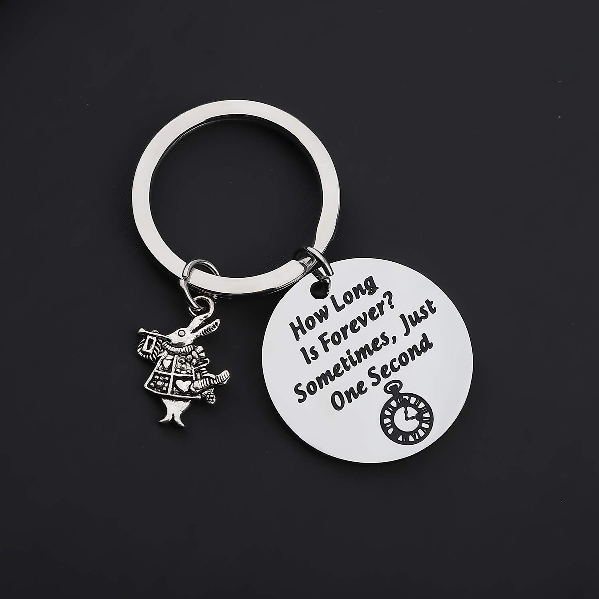 ENSIANTH How Long is Forever?Sometimes,Just One Second Keychain Wonderland Inspired Charm Gift (rabbit Key)