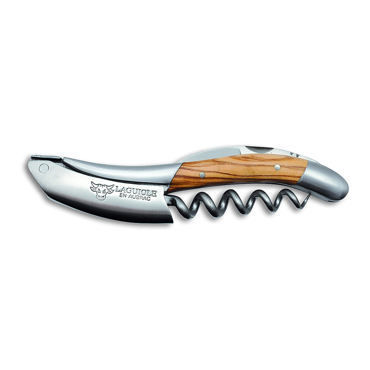 Laguiole En Aubrac Sommelier Waiter's Corkscrew, Olivewood Handle, Wine Opener With Foil Cutter & Bottle Opener, Brushed Bolster