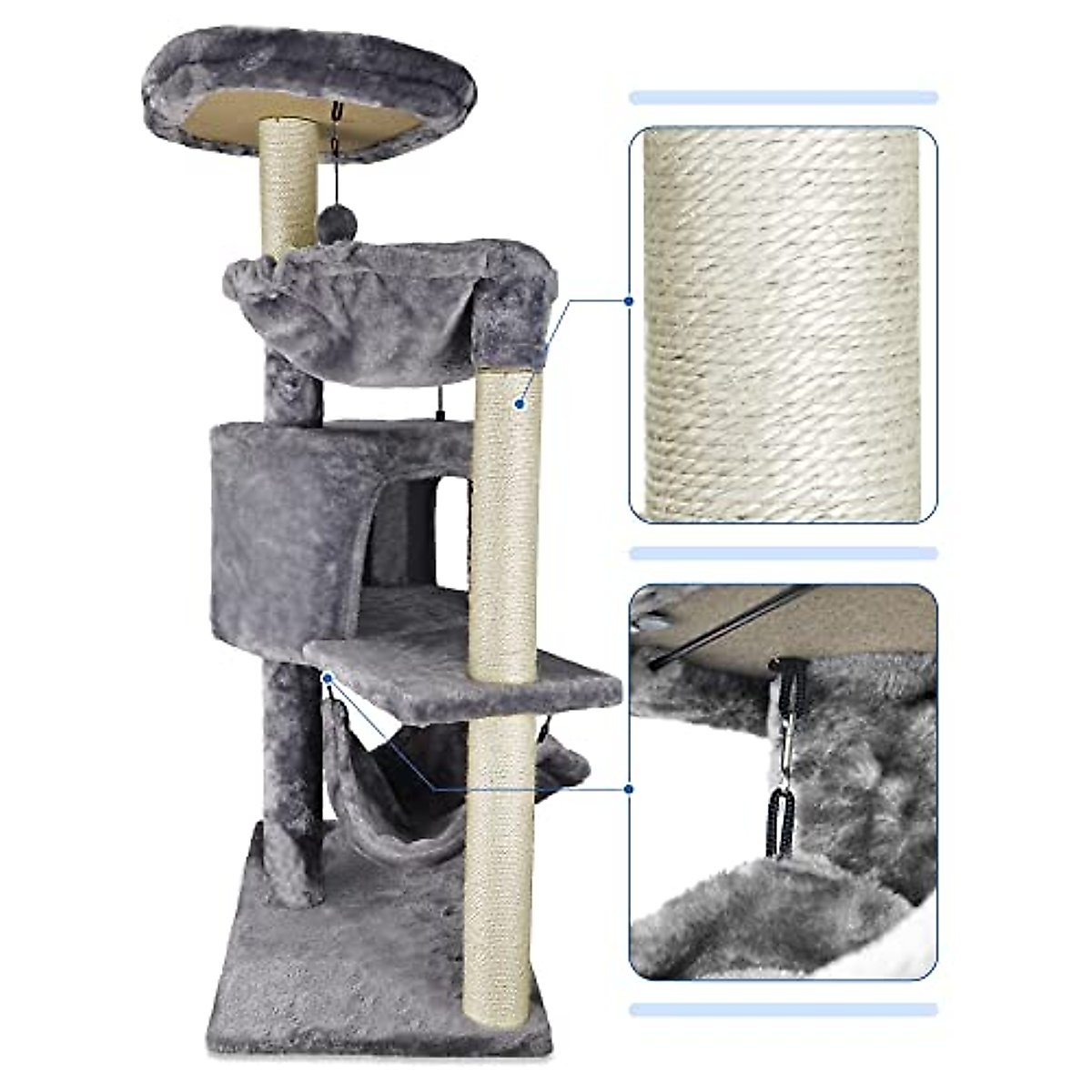 Newest Cat Tree with Cat Condo and Big Hammock，Grey