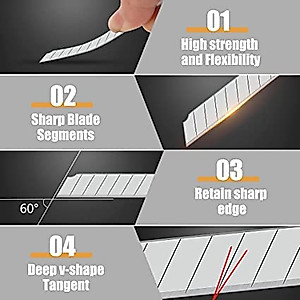 MulWark 100PC 9MM Snap Off 60 Degree Utility Knife Replacement Blades, Multi-Purpose Sharp Precision Box Cutter Blade for Universal Retractable Cutting Knives