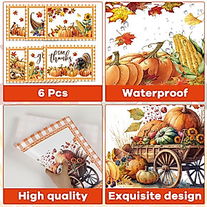 Thanksgiving Placemats Set of 6 Thanksgiving Day Plastic Table Mats Welcome Fall Place Mats Washable Vinyl Rustic Holiday Table Decoration for Indoor Outdoor Autumn Party Kitchen Dining Table