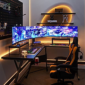 Coleshome L Shaped Gaming Desk, 51'' Computer Corner Desk with 2 Monitor Stands, Home Office Desk with Hook and Cup Holder, Space Saving, Easy Assembly