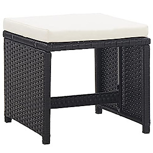 QZZCED 11 Piece Patio Dining Set with Cushions,Outdoor Bar Table,Patio Bar Set,Modern Outdoor Furniture,Dining Bench with Back,Bistro Set,for Patio Deck Garden,Backyard & Lawn, Poly Rattan Black