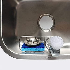 HULISEN Sponge Holder + Dish Brush Holder, 3-in-1 Kitchen Sink Caddy, 18/8 Stainless Steel Rust Proof Water Proof, Adhesive Installation No Drilling 【Not Including Sponge and Brush】
