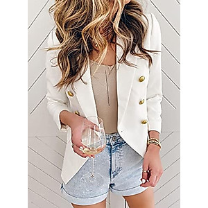 Asvivid Double Breasted Blazers Jacket for Work Casual White Blazer Office Tailored Blazers Notch Lapel CasualStretchy Lady Suit S