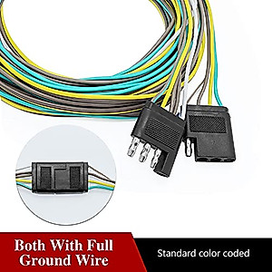 LIMICAR Trailer Wiring Harness Kit, 25ft Trailer Wire, Trailer Wiring Harness with 4 Flat Extension Connector, 4 Pin Flat Wishbond Trailer Wiring for Utility Boat Trailer Light Kit