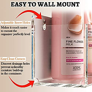 No-Drill Clear Acrylic Makeup Organizer Wall Mounted with Adhesive Stickers or Screws, 15” Clear Acrylic Bathroom Organizer Shelf
