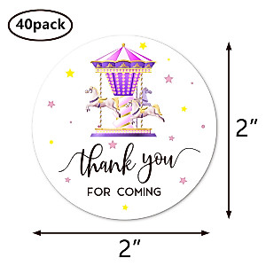 Carousel Thank You Stickers, 2 Inch Baby Shower Birthday Party Favor Labels 40-Pack