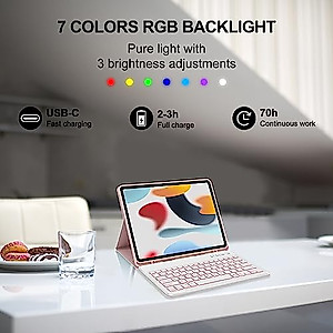 SENGBIRCH Keyboard Case for iPad Air 13 inch (M2) 2024, iPad Pro 12.9 inch 6th, 5th, 4th, 3rd Generation(2022~2018), 7 Colors Backlit (Light Pink)
