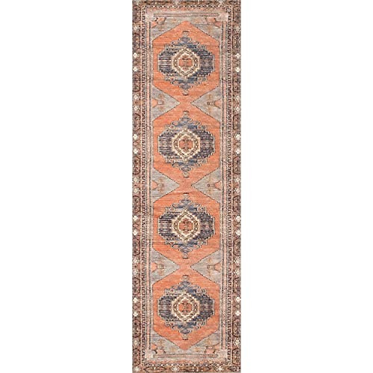 nuLOOM Kamila Tribal Machine Washable Runner Rug, 2' x 8', Orange