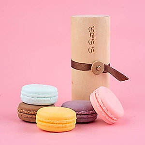 Se Sentir Macaron Soap Gift Set of 5 - Handmade All Natural Soap Bar Gift Set for Women in Wood Case (Lavender, Rose, Citrus, Cappuccino, Santorini Blue) | Stocking Stuffers