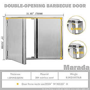 Supllueer BBQ Access Door Outdoor Kitchen 304 Brushed Stainless Steel Doors for Outdoor Kitchen, Outdoor Cabinet, Barbeque Grill or BBQ Island Built in BBQ Doors(31" W x 24" H)