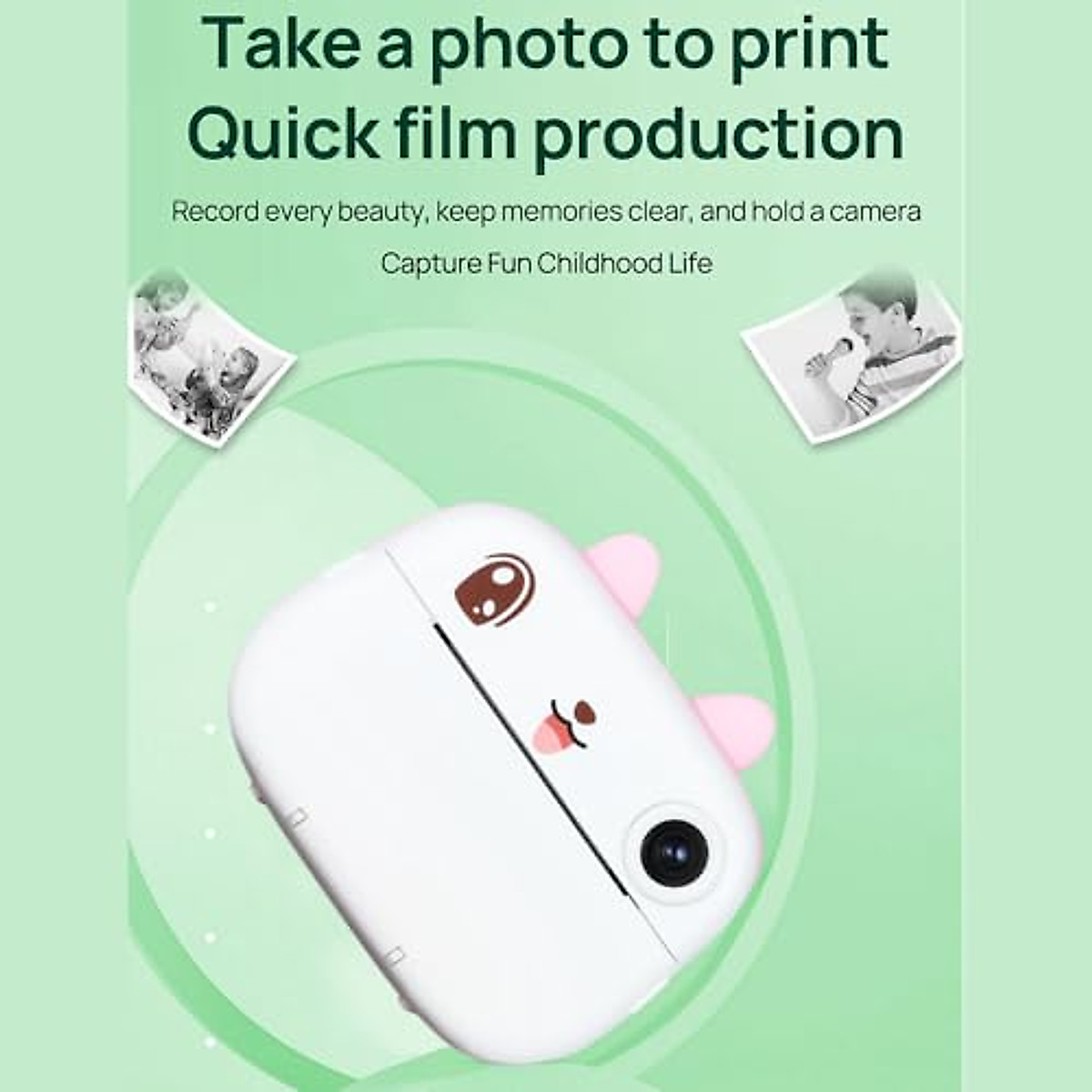 HXBER Mini Printer, Kids Camera Instant Thermal Printer 2.4 Inch Screen Dual Camera Support Timer Shooting 1080P Video Recording Thermal Inkless Printing with 3 Rolls White Print Paper+32G Memory