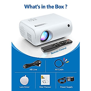 Mini Projector, CLOKOWE 2023 Upgraded Portable Projector with 7000 Lux and Full HD 1080P, Movie Projector Compatible with iOS/Android Phone/Tablet/Laptop/PC/TV Stick/Box/USB Drive/DVD/Game Console