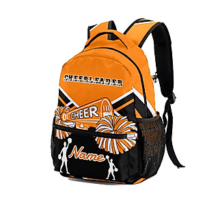 Zaaprint Personalized Orange Black Cheer Cheerleader Waterproof Backpack with Name Text for Women Men Gift