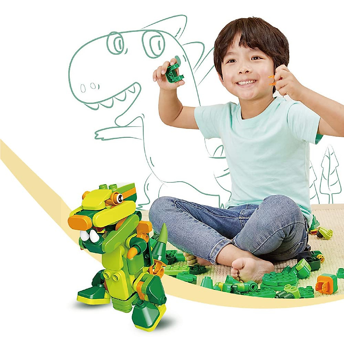 BOTZEES GO! Dinosaur Robots for Kids, Building and Electric Remote Control Toys, STEM Learning Toys for Kids Ages 3+, Boys Toys, with RC Magic Stick, Dinosaur Toys, App Based