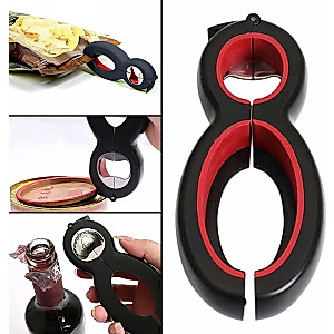 NW Can opener, multi-function 6 in 1 manual safety can opener,beer can opener, kitchen screw cap,high strength stainless steel alloy + PP (TPR) of the handle, Red and Black, 145mm*65mm*22mm